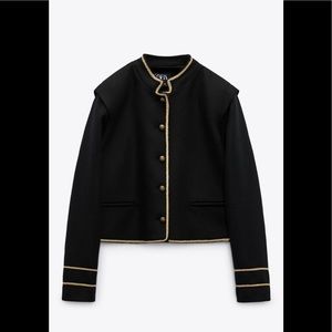 Zara | Jackets & Coats | Zara Cropped Jacket With Gold Details | Poshmark